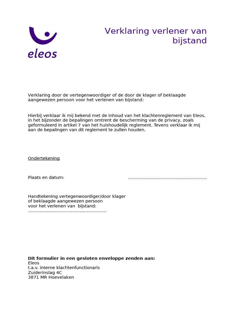 Verklaring Verlener Van Bijstand | PDF