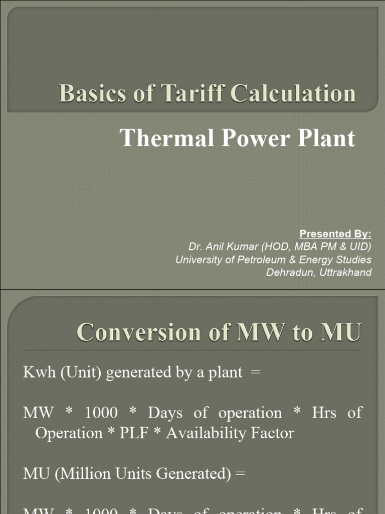 Basics of Tariff Calculation | PDF | Coal | Electric Power