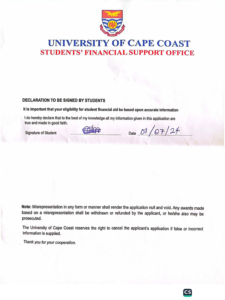 Student Declarative Form | PDF