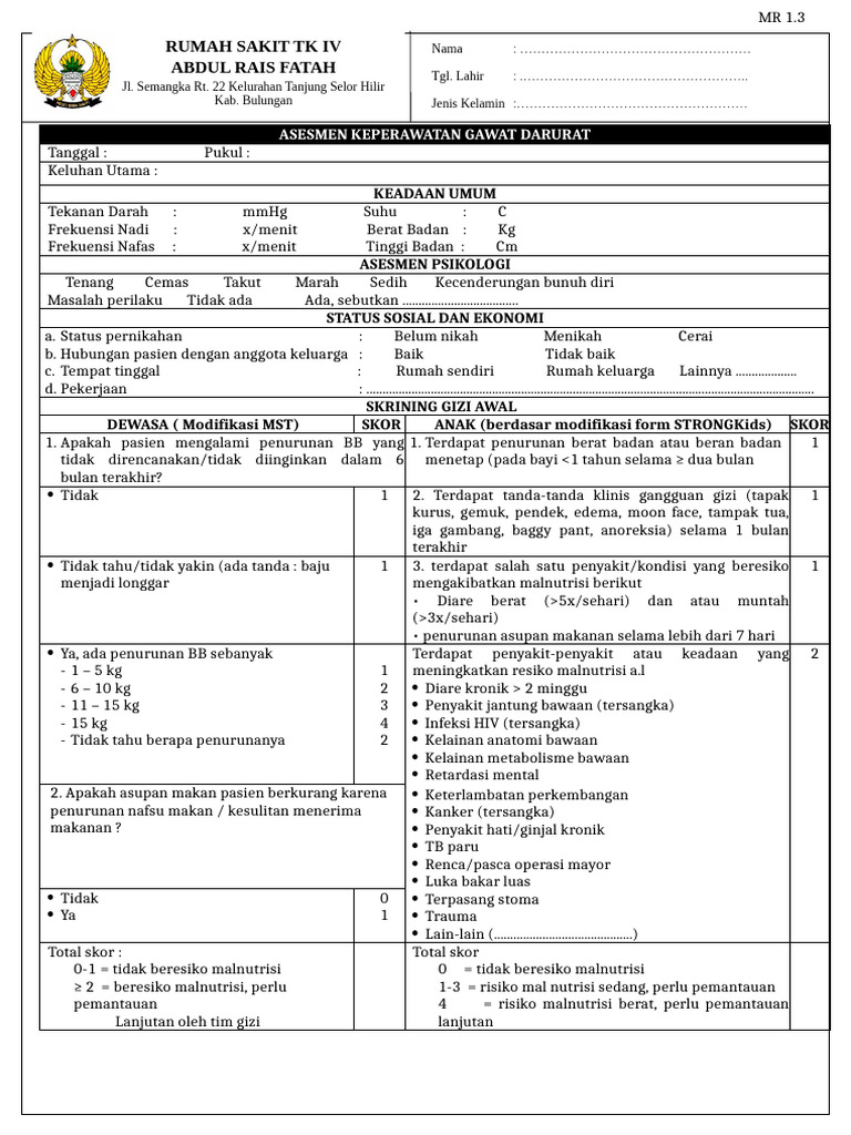 Form Assesment Keperawatan Gawat Darurat | PDF
