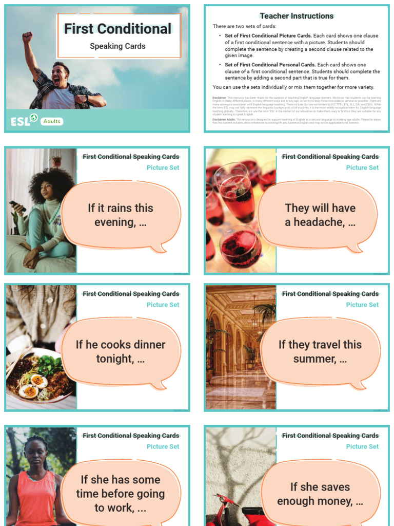Esl First Conditional Speaking Cards Adults A2 - Ver - 2 | PDF ...