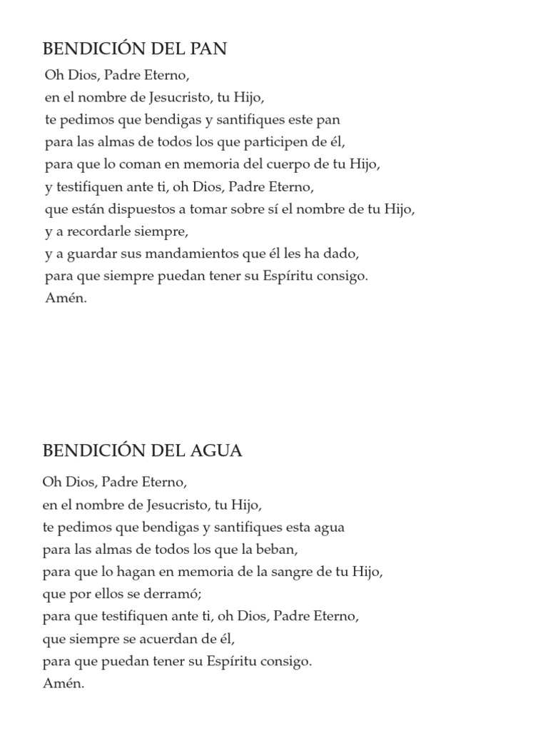 Bendición del Pan y Agua | PDF