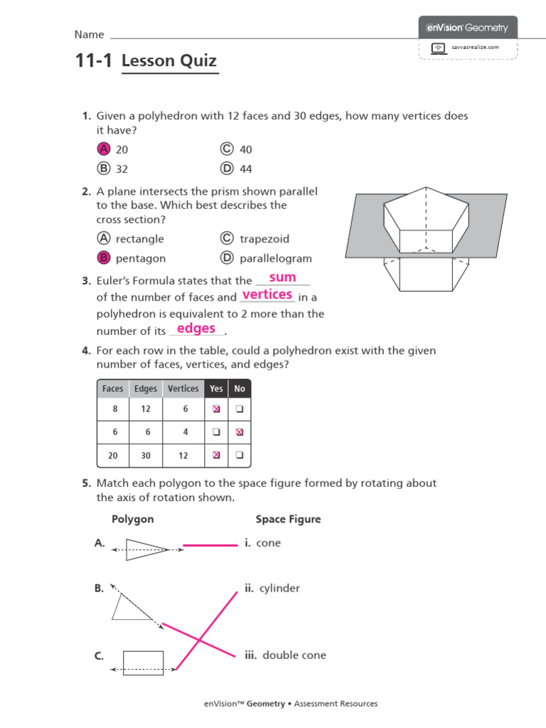 11-1 - Lesson Quiz - Answer Key | PDF
