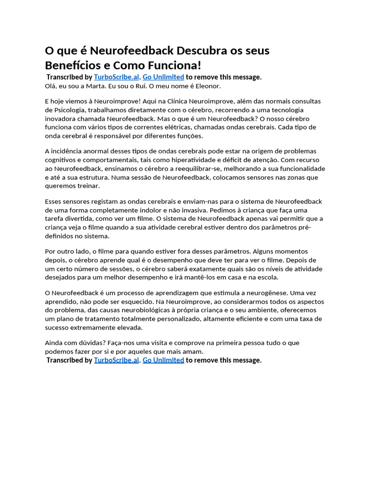 O que é Neurofeedback Descubra os seus Benefícios e Como Funciona! | PDF