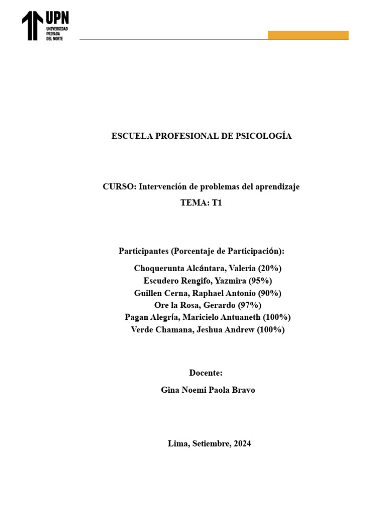 Informe Psicológico Grupo 4 - Interv. de Probl - Del Aprendizaje - t1 | PDF | Desorden ...