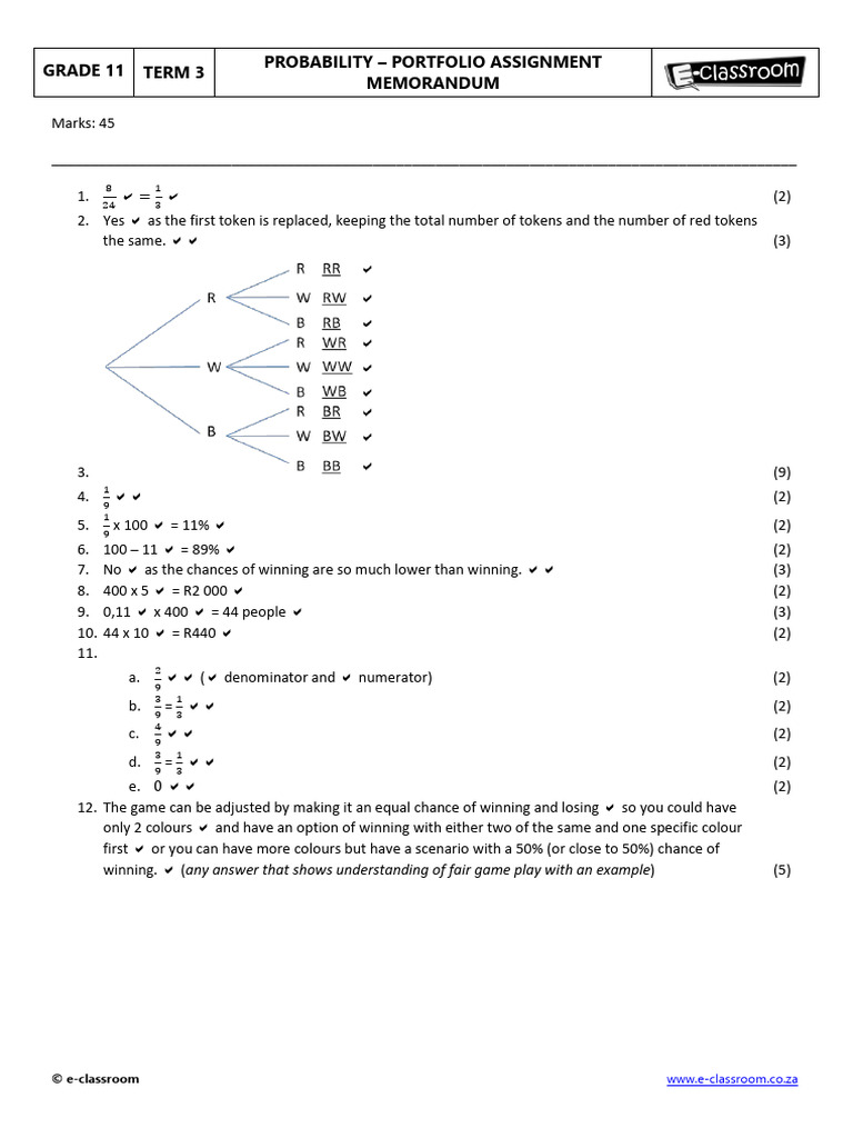 1535916992 Gr 11 t3 Ml Probability Portfolio Assignment Memo | PDF | Arithmetic | Numbers