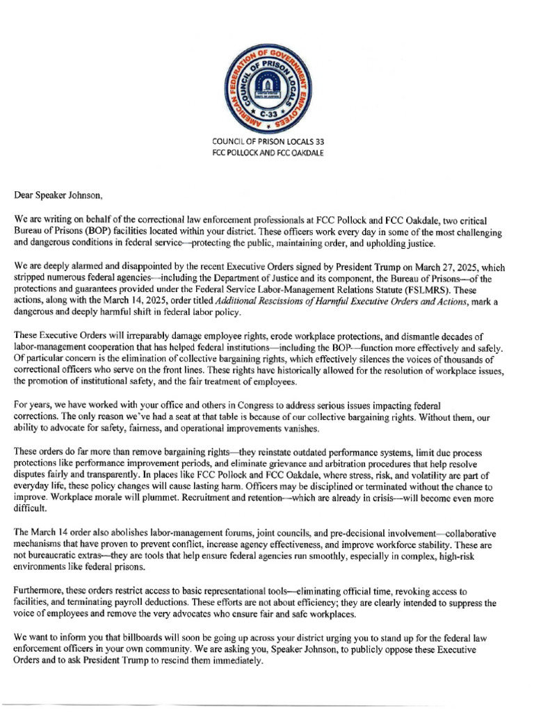CPL33 Letter To Speaker Mike Johnson | PDF