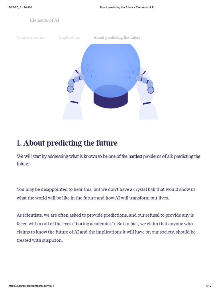 About Predicting The Future - Elements of AI | PDF | Artificial ...