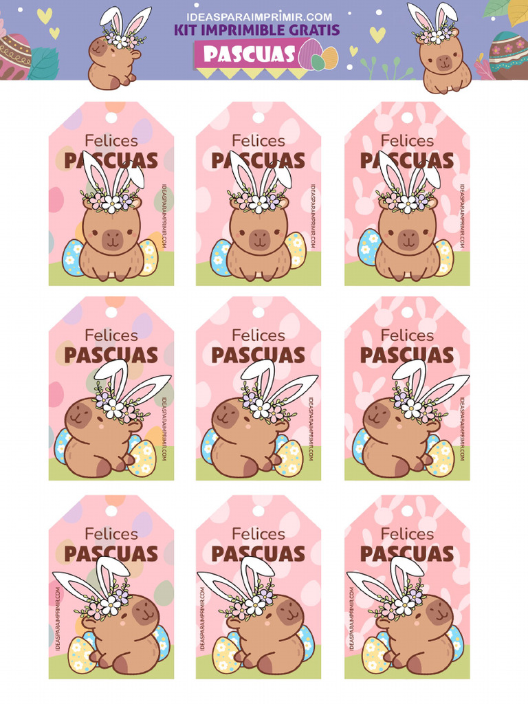 Tags Felices Pascua Capibara para Imprimir Gratis | PDF