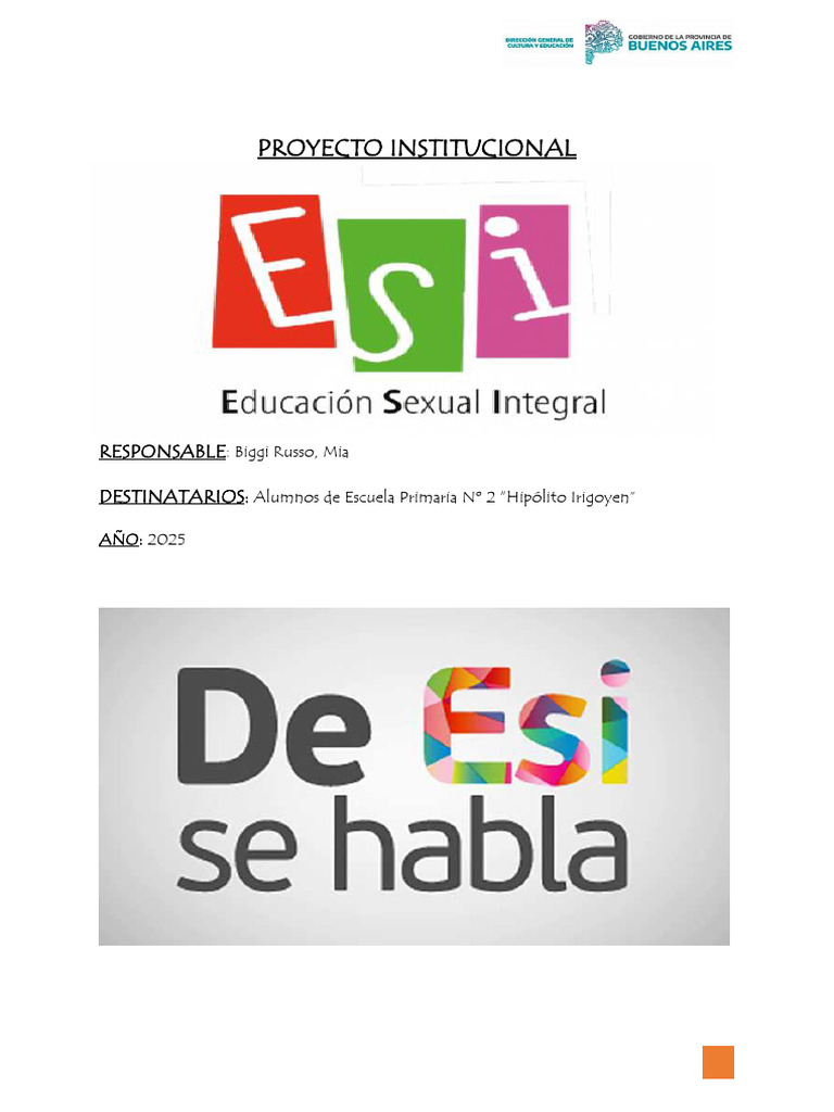 Proyecto de Educación Sexual Integral ESI | PDF | Educación primaria ...