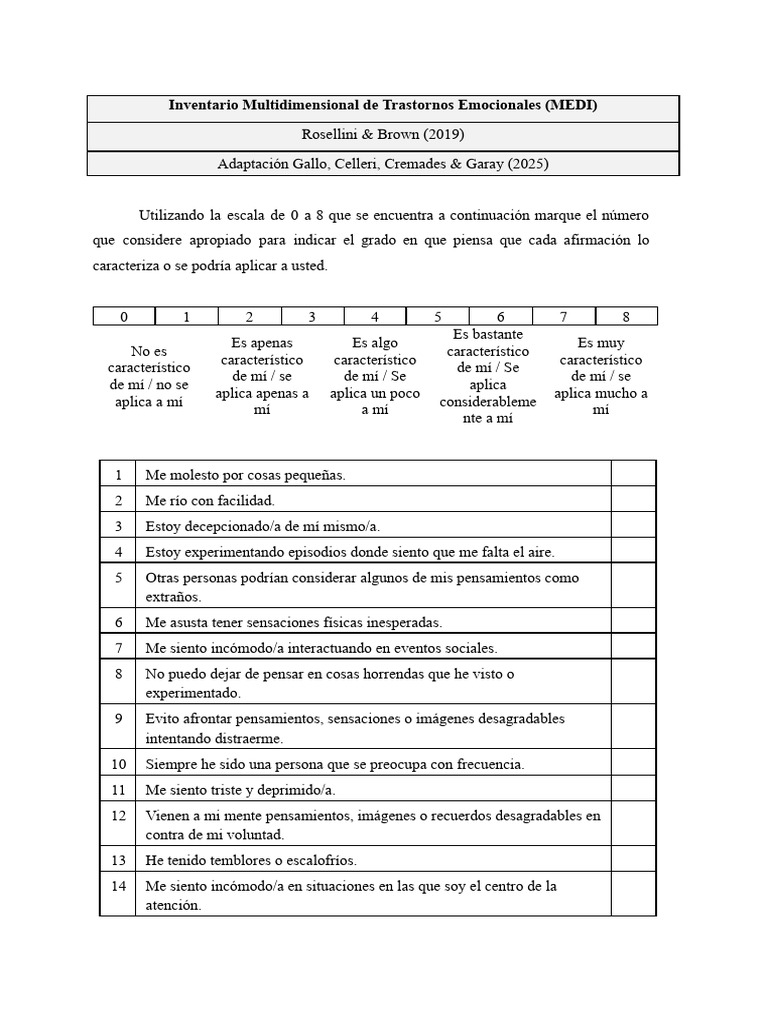 Multidimensional Emotional Disorders Inventory (MEDI) | PDF | Salud ...