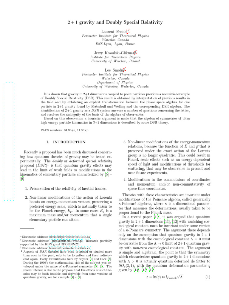 2+1 Gravity and Doubly Special Relativity | PDF | Momentum | General Relativity