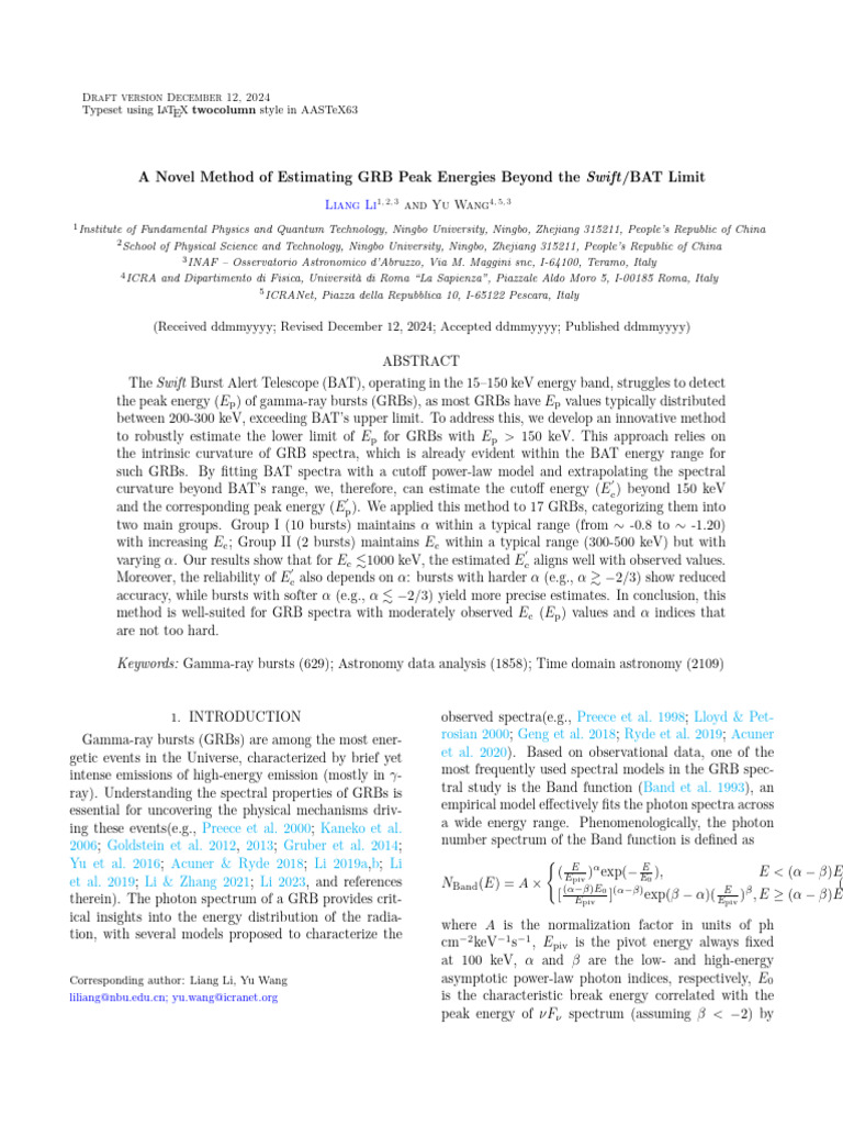 A Novel Method of Estimating GRB Peak Energies Beyond The Swift-BAT ...