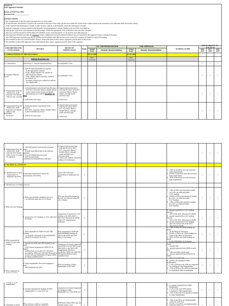 AOP 2026 Appraisal Checklist | PDF