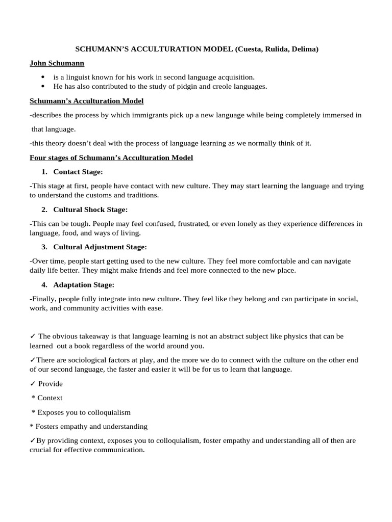 Schumanns Acculturation Model | PDF | Second Language Acquisition | Extraversion And Introversion