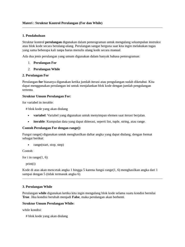 Struktur Kontrol Perulangan: For & While | PDF