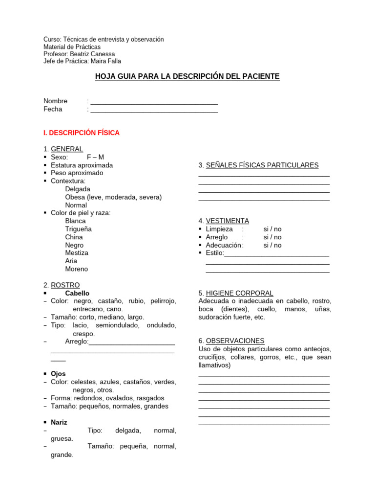 Hoja Guia Descripción Del Paciente | PDF | Ira | Ciencias del comportamiento