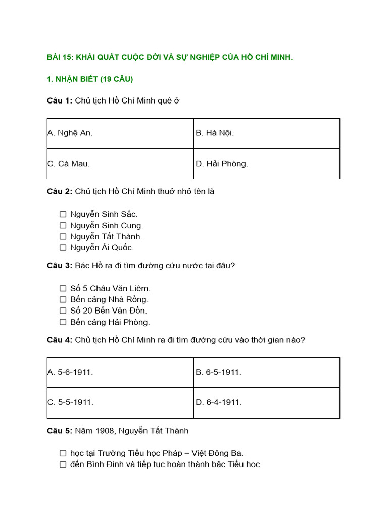 Bài tập sử 15,16 | PDF
