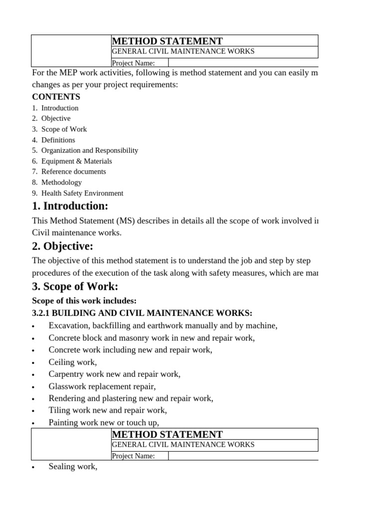 Method Statement General Civil MEP Works | PDF | Sink | Personal ...