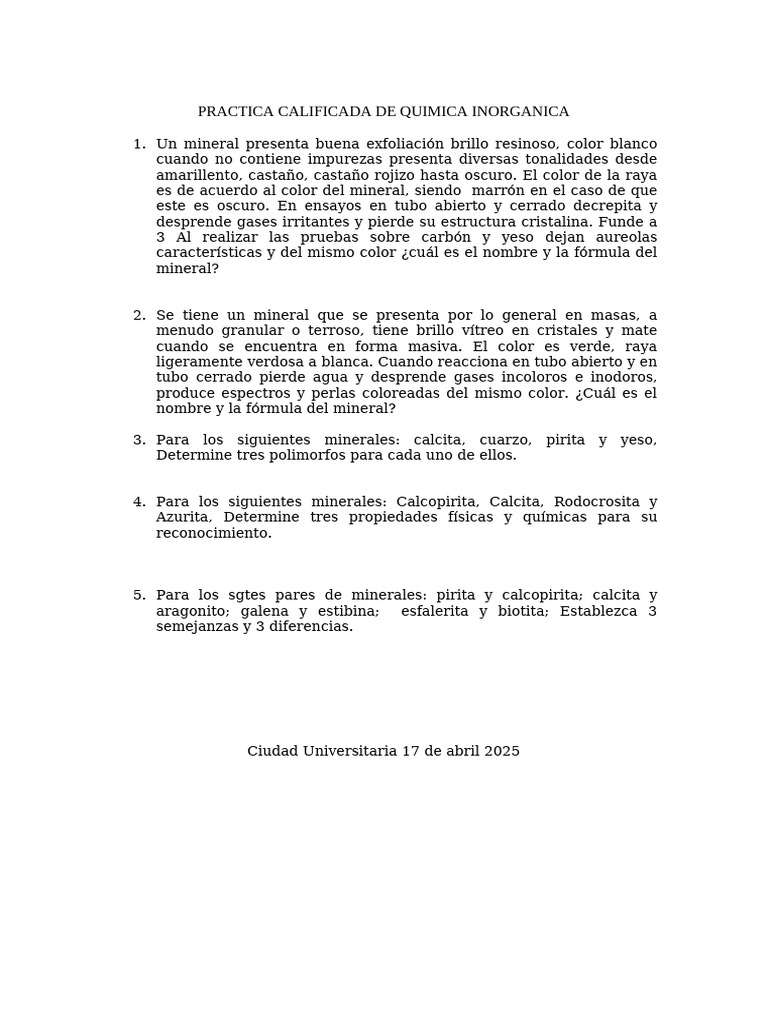 Practica de Quimica Inorganica - 2023 | PDF