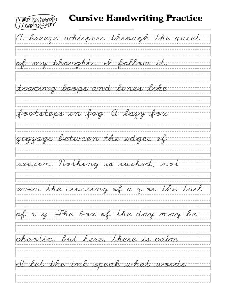 WorksheetWorks Cursive Handwriting Practice 5 | PDF