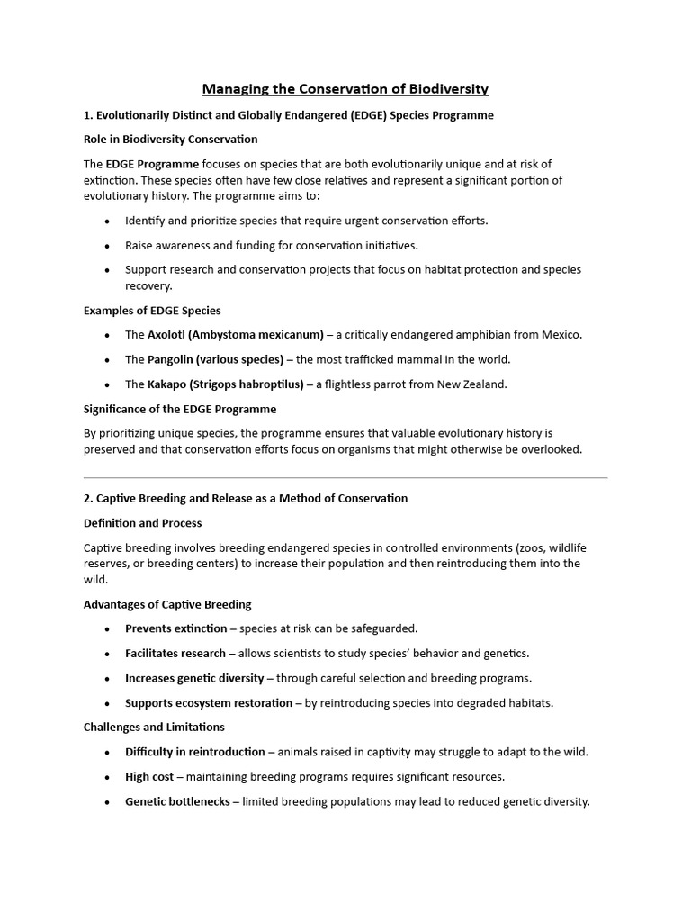 Managing The Conservation of Biodiversity | PDF | Conservation Biology ...