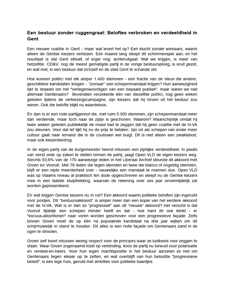 Een Bestuur Zonder Ruggengraat - Beloftes Verbroken en Verdeeldheid in ...