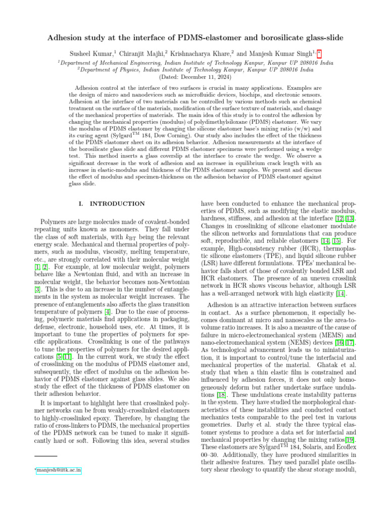 PDMS-Elastomer Adhesion to Glass Study | PDF | Polymers | Fracture ...