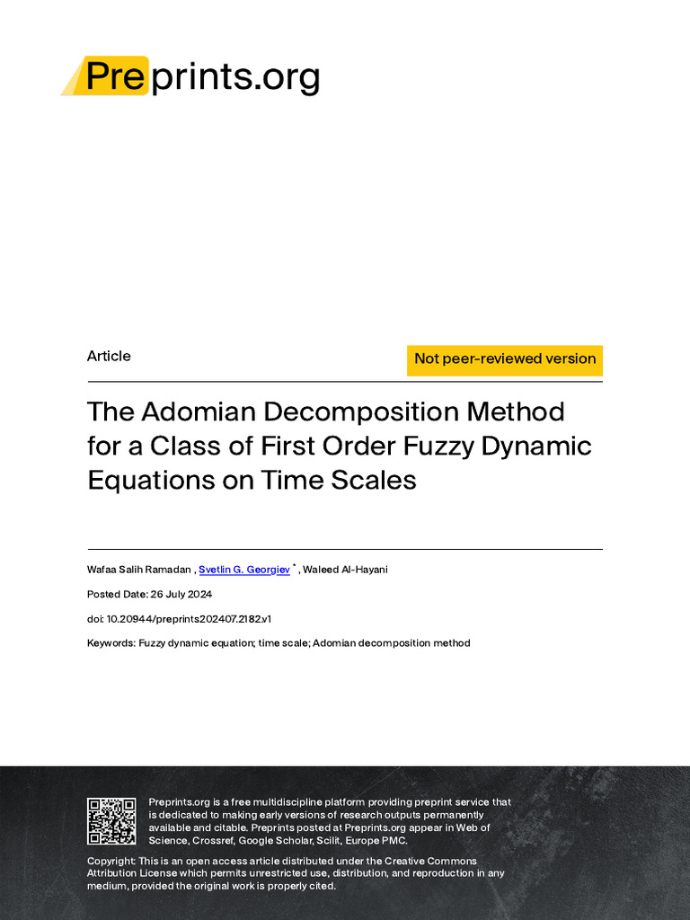 Adomian Decomposition Method for a Class of First Order Fuzzy Dynamic Equations on Time Scales ...