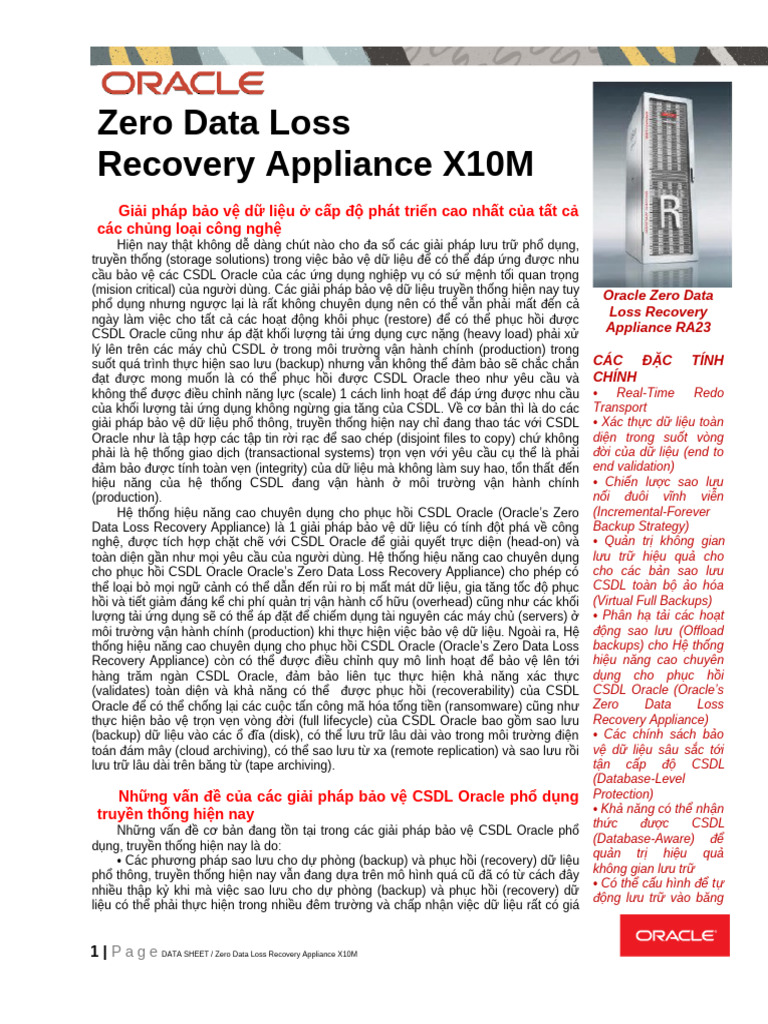 Zero Data Loss Recovery Appliance X10M (2023) | PDF