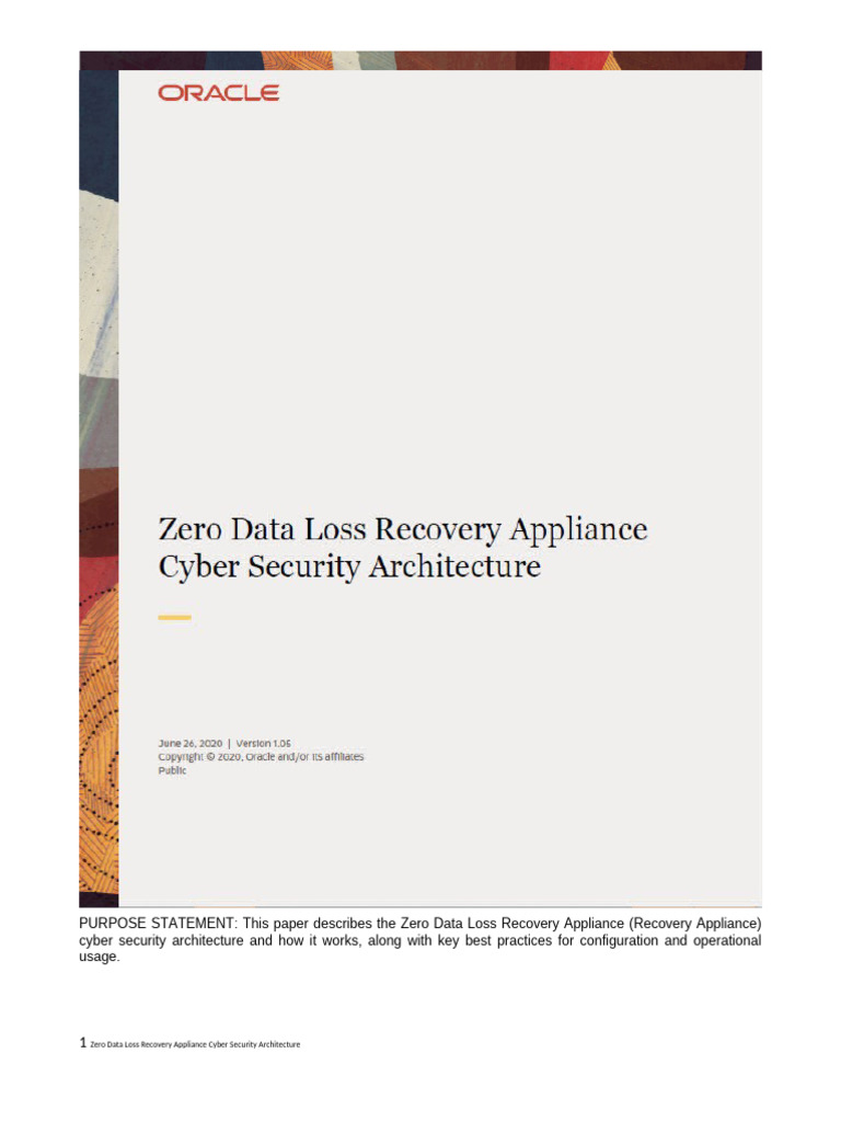Zero Data Loss Recovery Appliance Cyber Security Architecture (June 26 ...