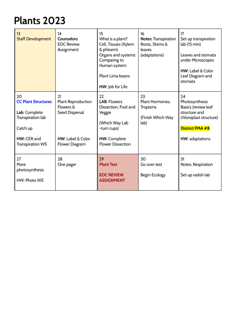 Unit 12 - Plant Packet 2023 | PDF | Leaf | Plant Stem