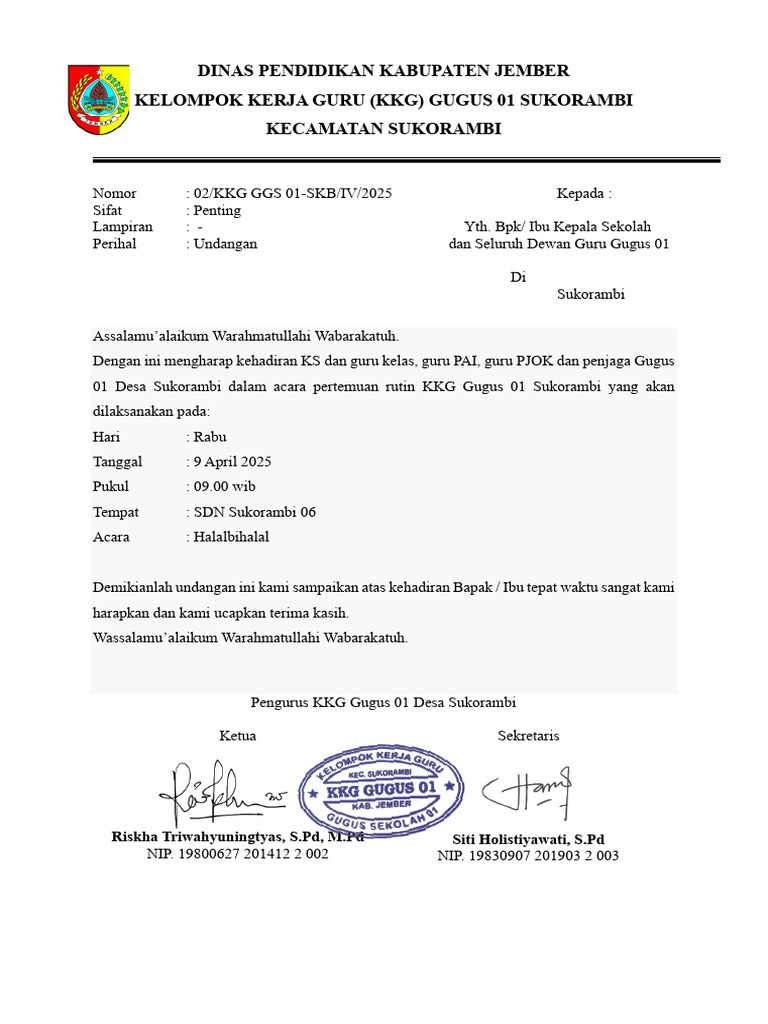 UNDANGAN KKG april 2025 | PDF