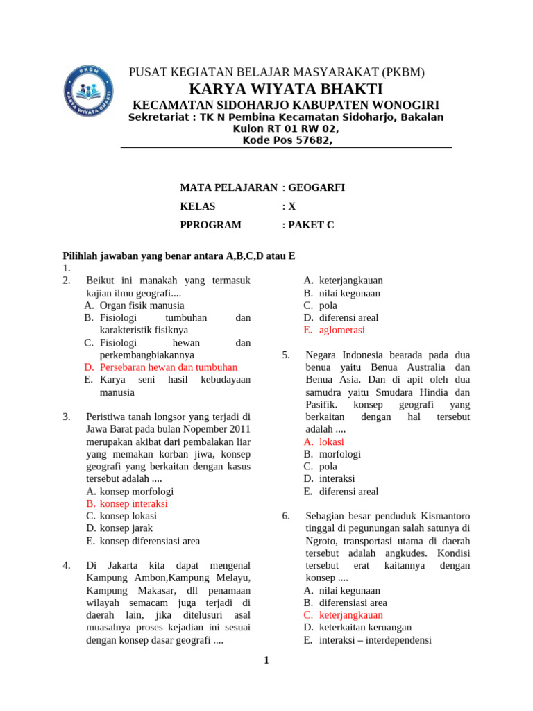 Soal Geogragi Kelas X | PDF