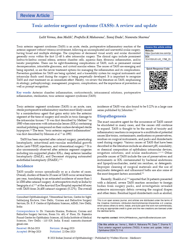 TASS: Overview and Management Update | PDF | Glaucoma | Cornea