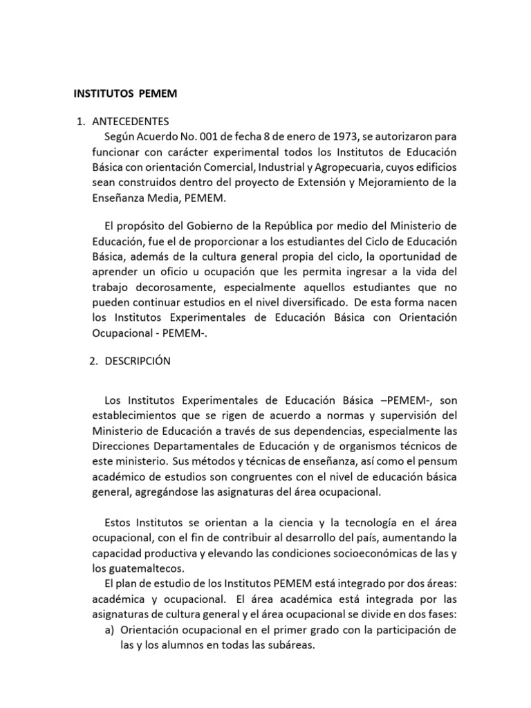 Institutos Pemem | PDF | Educación Secundaria | Educación primaria
