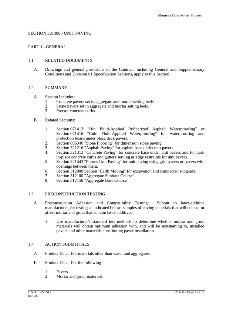 Unit Paving Specifications for Alamein Towers | PDF | Cement | Concrete