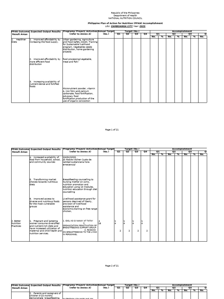 2025 PPAN LGU Monitoring Report2 | PDF | Wash | Food Security