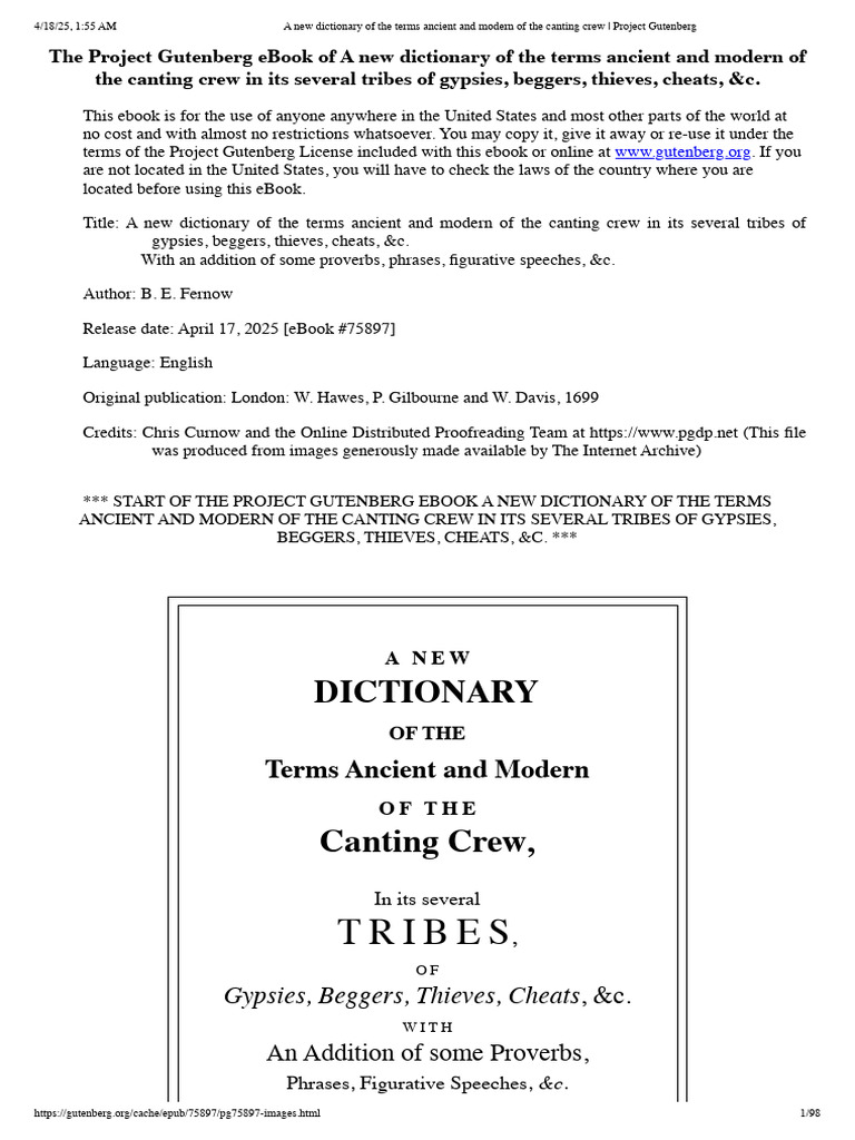A new dictionary of the terms ancient and modern of the canting crew ...