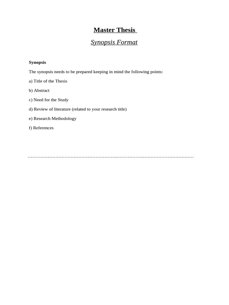 Master Thesis Synopsis Guidelines | PDF