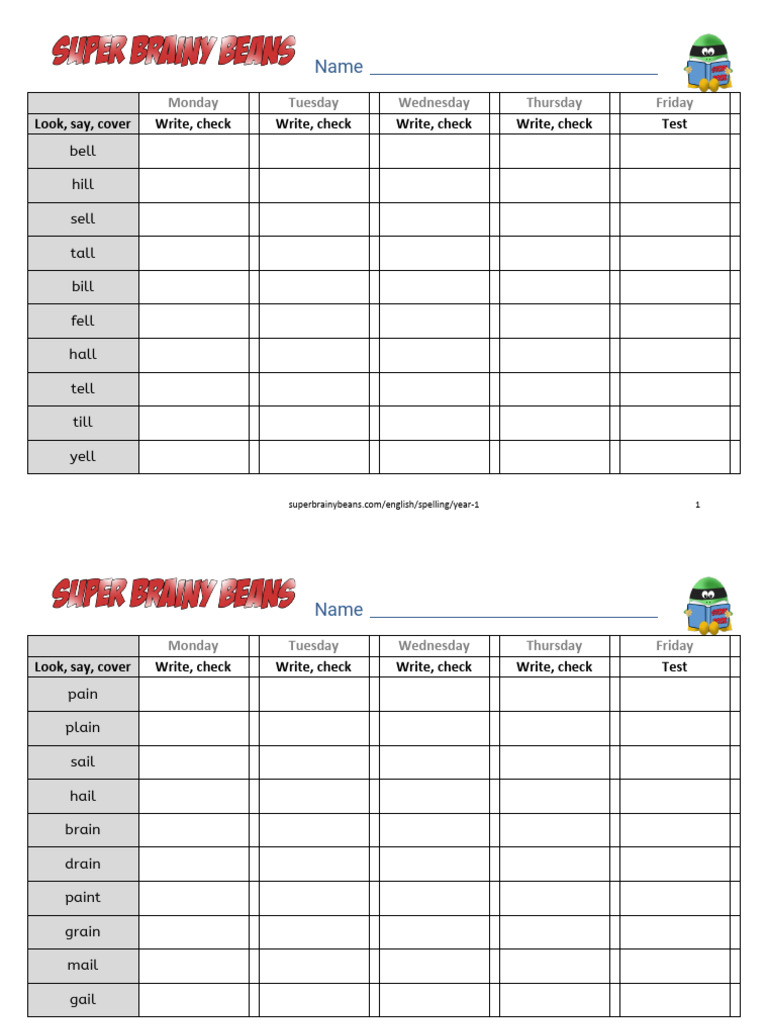 Year 1 Spelling Worksheets Guide | PDF