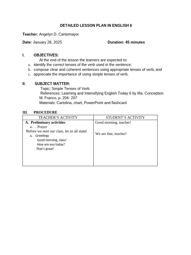 Detailed Lesson Plan in English 6 | PDF