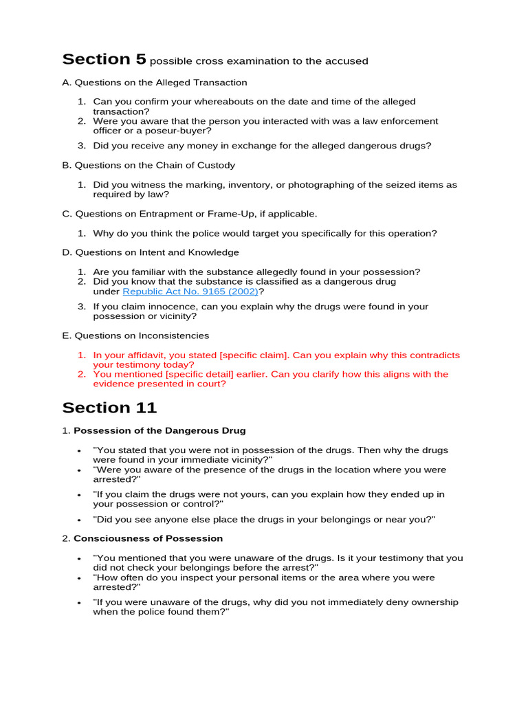 Cross-Examination Questions for Drug Cases | PDF | Witness | Arrest