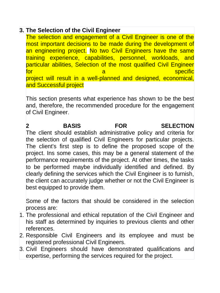 The Selection of The Civil Engineer | PDF | Engineer | Consultant