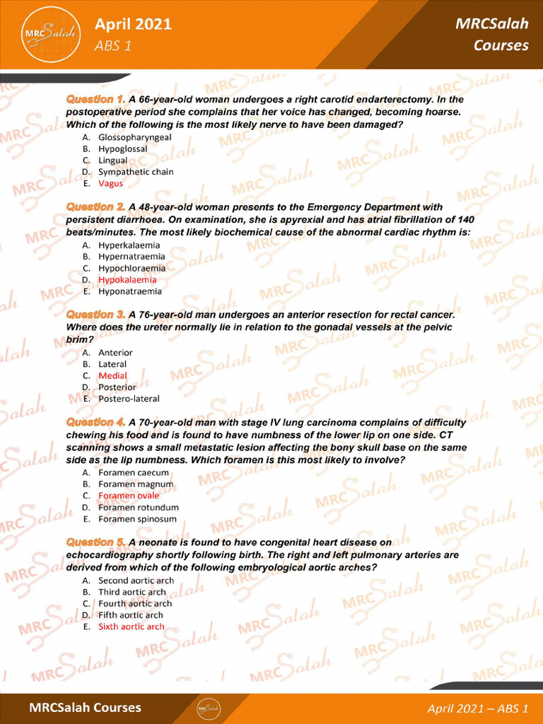 1 - 2021 April - ABS 1 - Answered | PDF | Shock (Circulatory) | Aorta