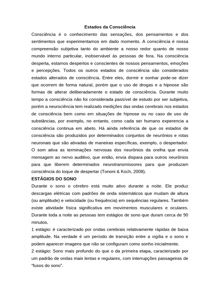 Estados de Consciência e Sono: Tipos e Funções | PDF | Dormir | Drogas ...