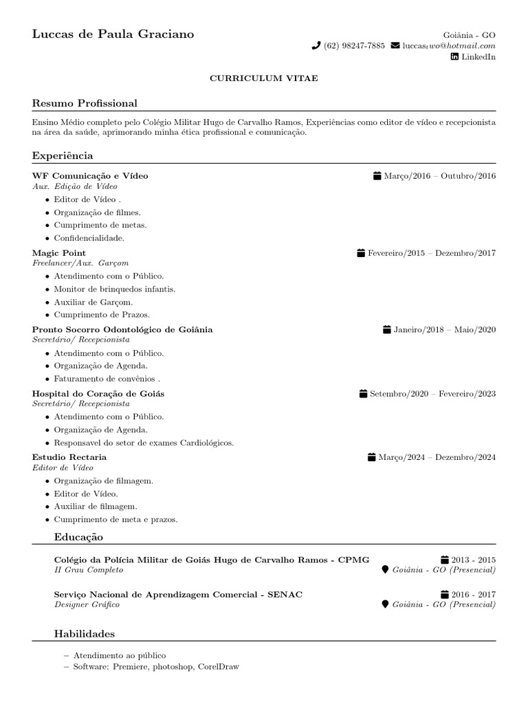 Curriculum Vitae - Luccas de Paula | PDF