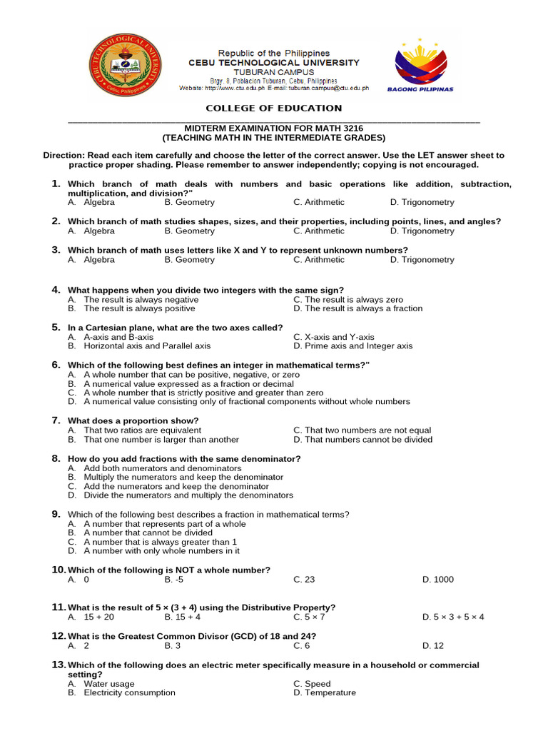 MATH 3216 MIDTERM EXAMINATION | PDF | Mathematics | Numbers