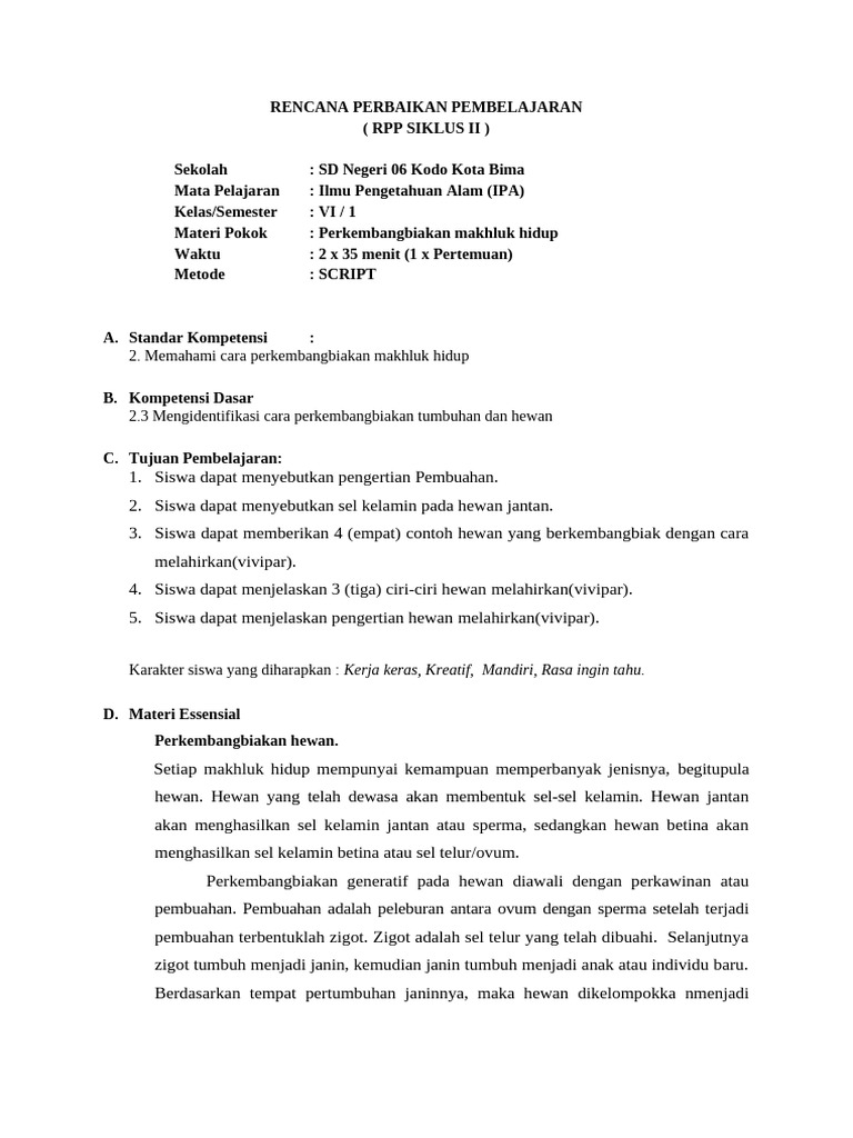 RPP Perbaikan Pembelajaran Siklus 2 Moh. Faqih | PDF