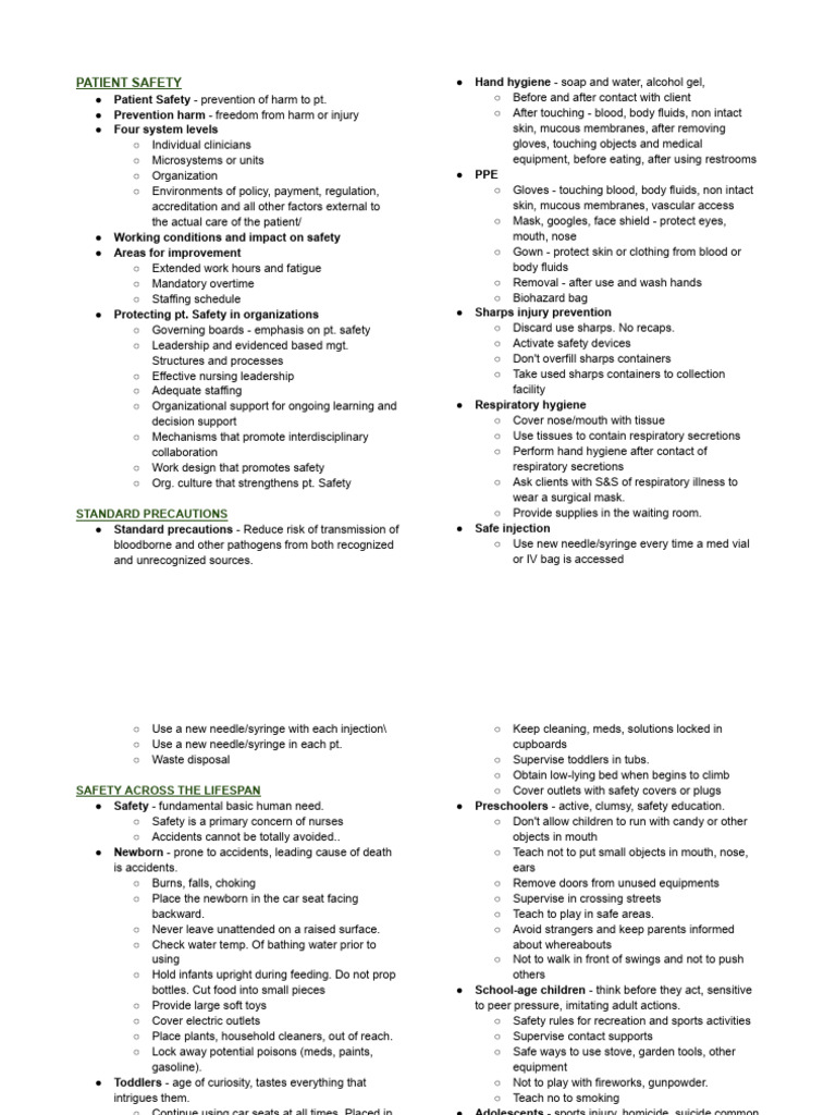 Patient Safety and Standard Precautions Guide | PDF | Patient Safety ...